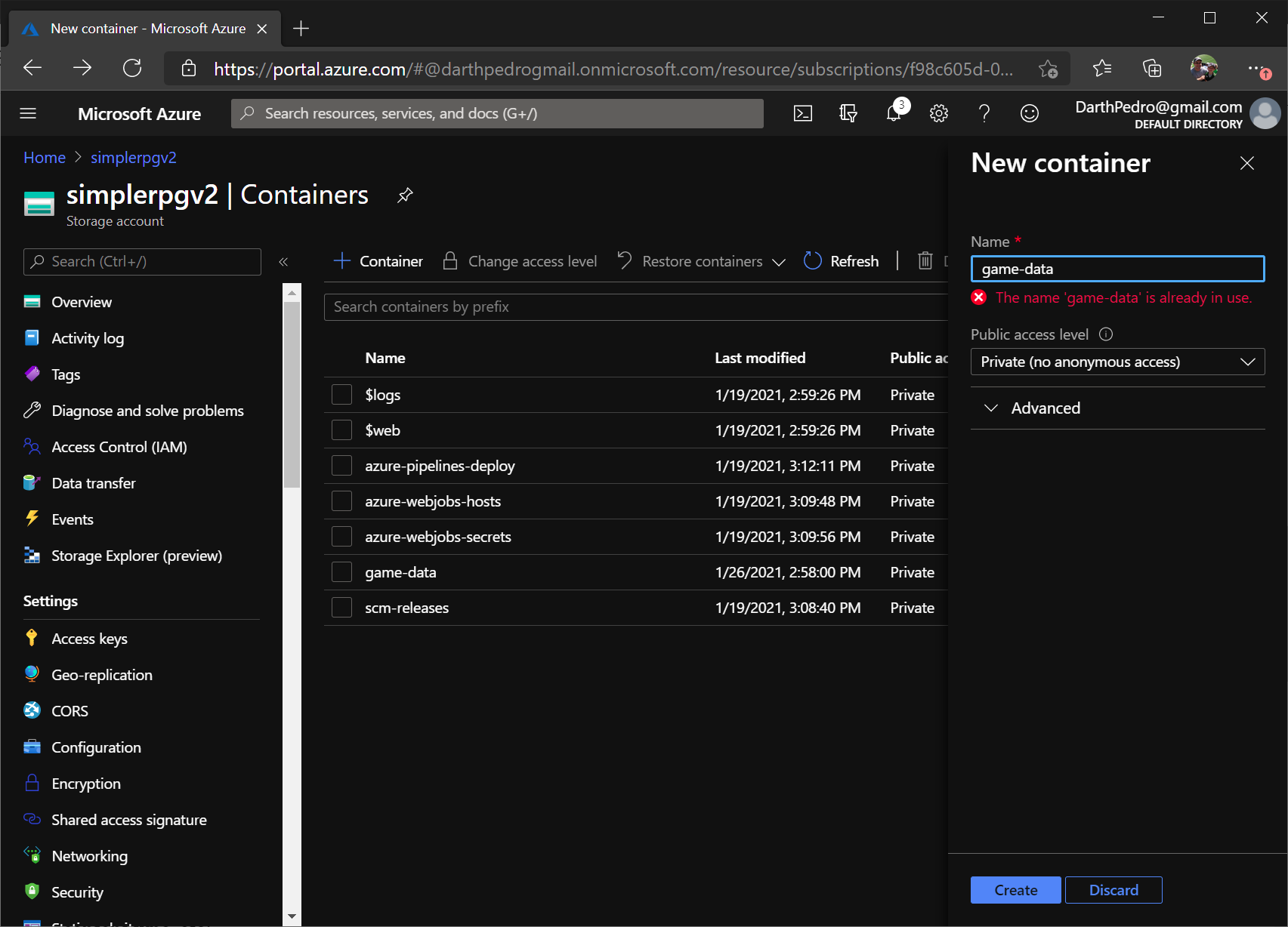 Lesson 6.2: Create Blob Storage Container – DarthPedro's Blog